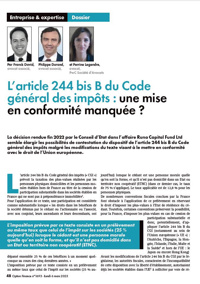 L’article 244 bis B du Code général des impôts : une mise en conformité ...