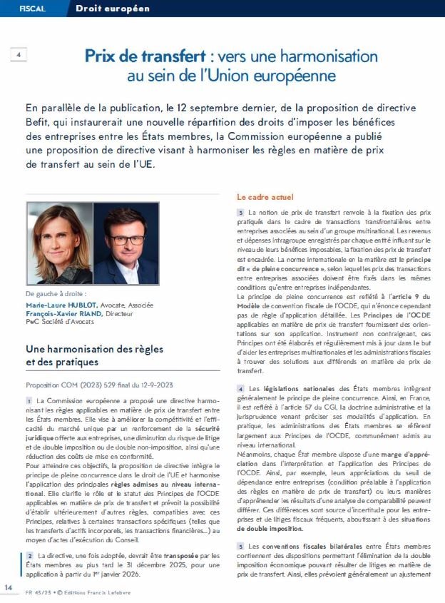 Prix de transfert : vers une harmonisation au sein de l'Union européenne