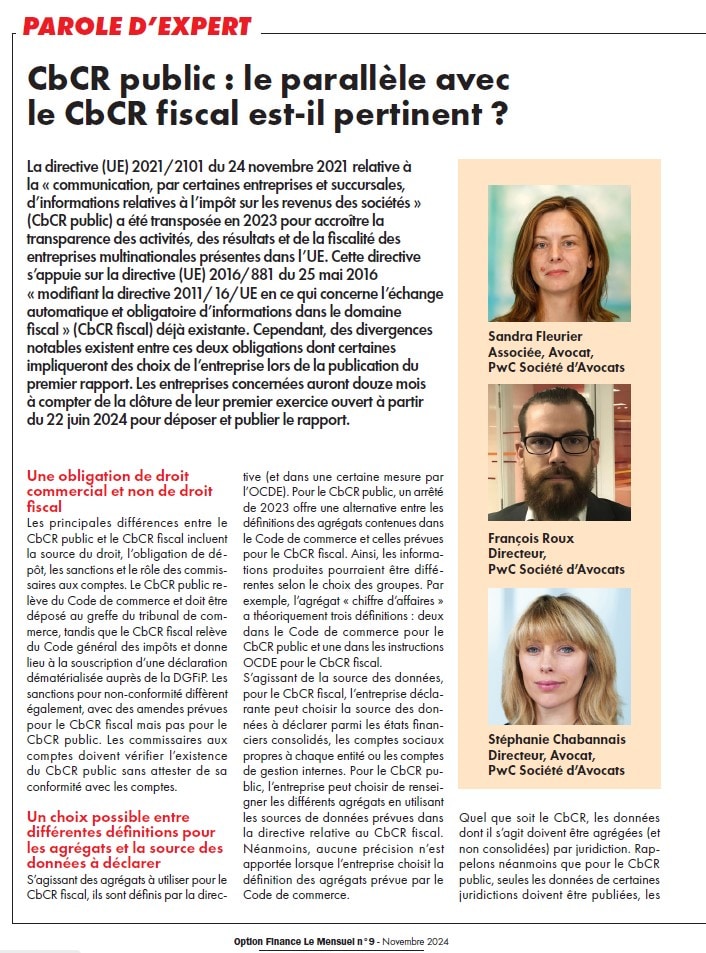 CbCR public : le parallèle avec le CbCR fiscal est-il pertinent